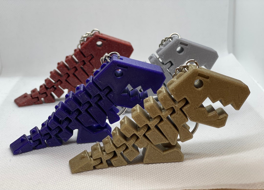 Flexi Rex/ Flex Dino - Fidget 3D Printed Keyring - Keychain - Gift 3D ...