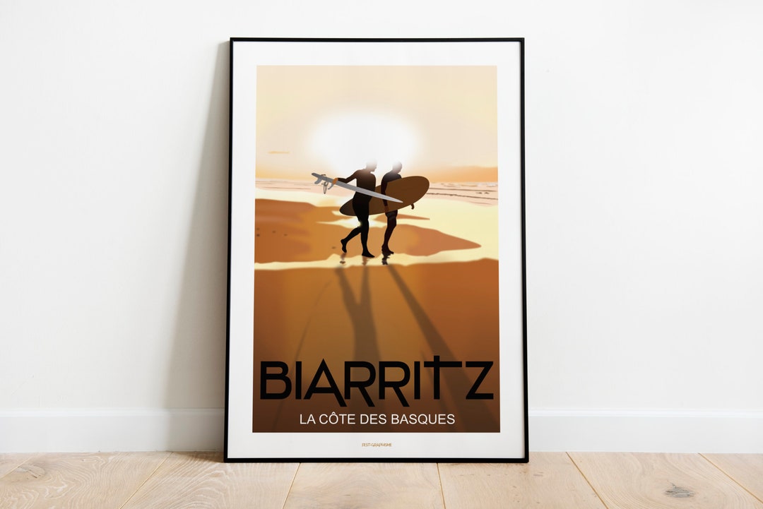 Poster BIARRITZ Surfers Côte Des Basques Sunset - Etsy