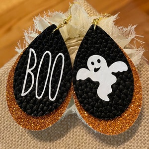 Boo Earrings Halloween Earrings Halloween Faux Leather - Etsy