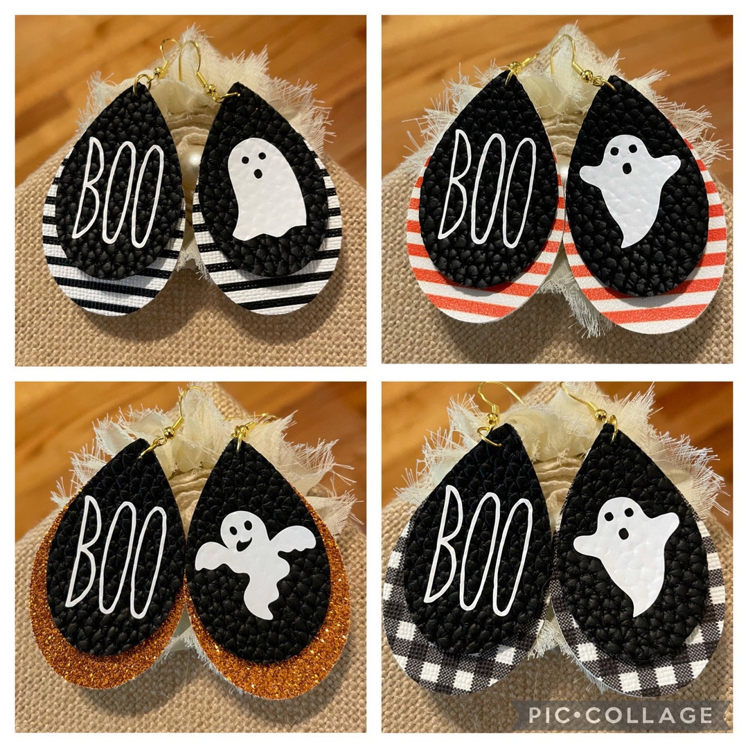 Boo Earrings Halloween Earrings Halloween Faux Leather - Etsy