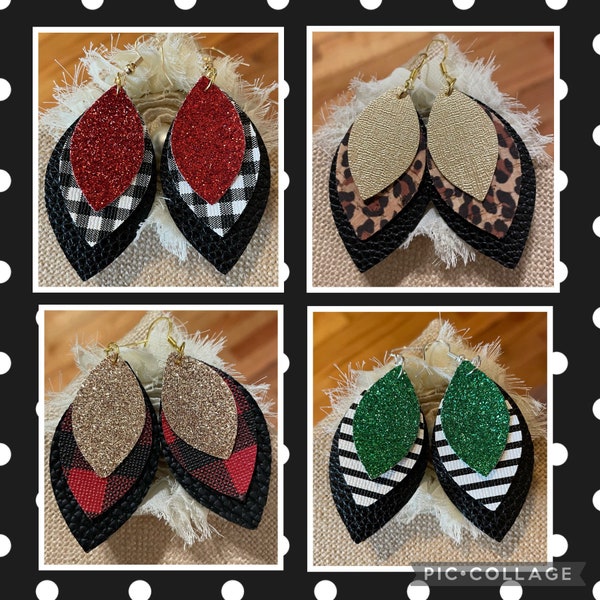 Plaid Leather Earrings - Etsy