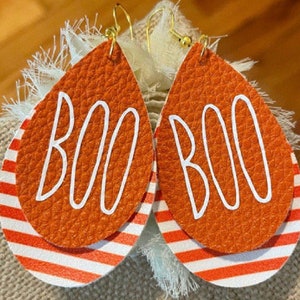 Boo Earrings, Halloween Earrings, Halloween Faux Leather Earrings ...