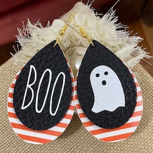 Boo Earrings, Halloween Earrings, Halloween Faux Leather Earrings ...