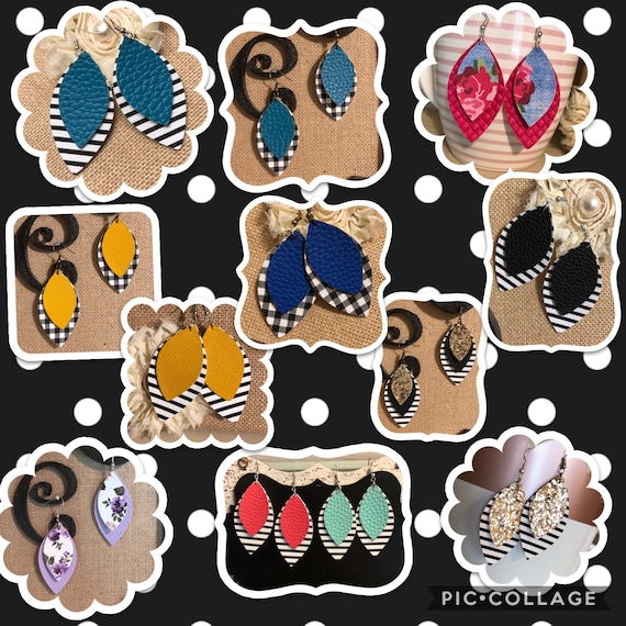 Layered leaf earrings / faux leather leaf earrings | Etsy