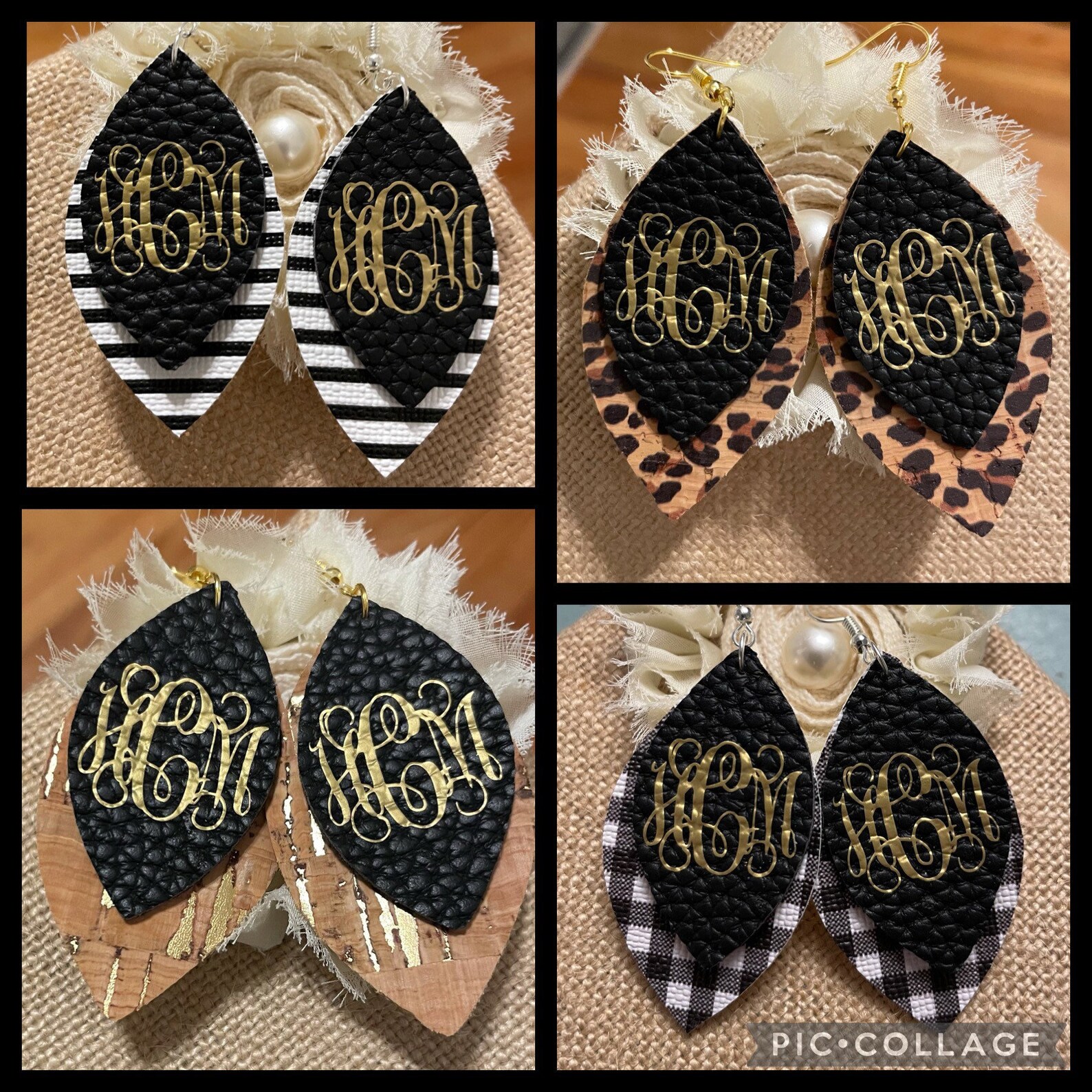 Monogram Leather Earrings Monogram Earrings Custom Faux | Etsy