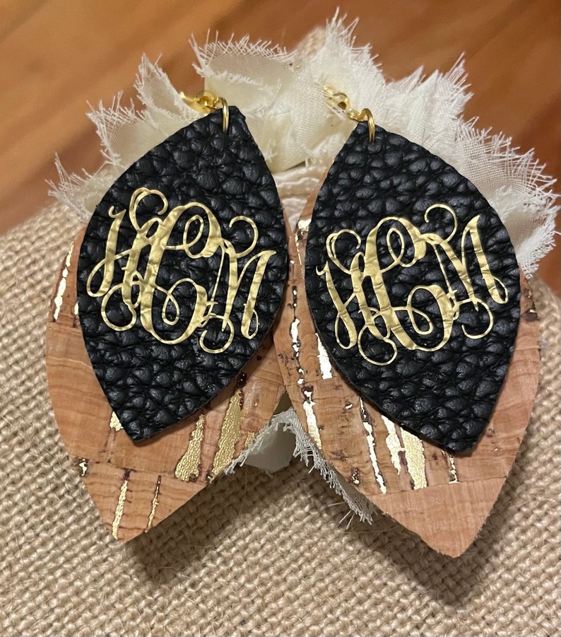Monogram Leather Earrings Monogram Earrings Custom Faux - Etsy