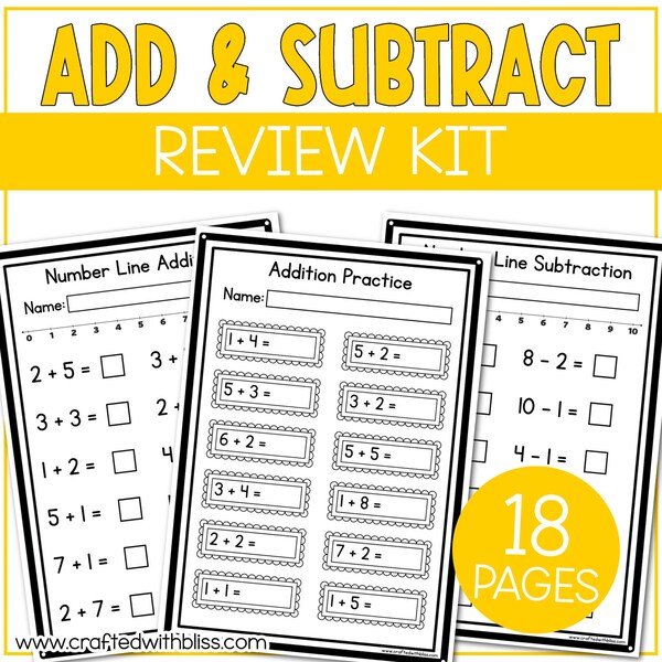 Addition and Subtraction Kindergarten Worksheets - Etsy