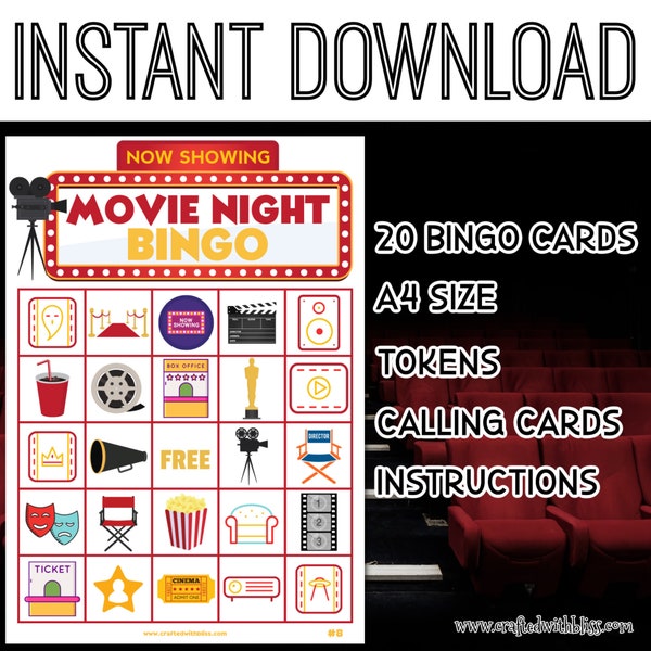Editable Movie Night Bingo Cards - Etsy