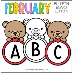 February Teddy Bear Valentine's Day Bulletin Board Letters Numbers ...