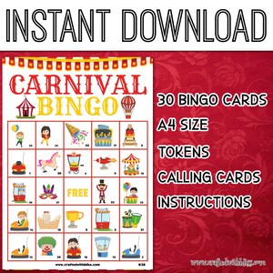 Carnival Bingo for Kids, Carnival Bingo Birthday Party, Carnival ...