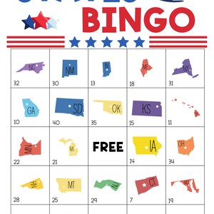 50 States Bingo Cards 5x5 US States and Capitals 50 States - Etsy