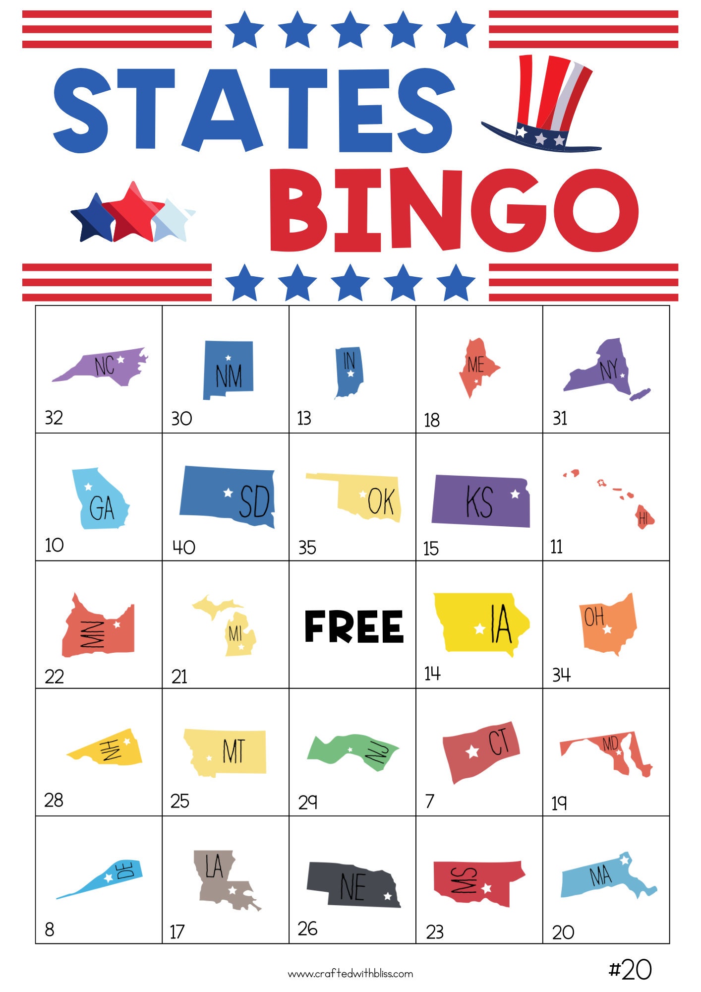 50 States Bingo Cards Classroom Game, Bingo Game, Party Game, Work ...