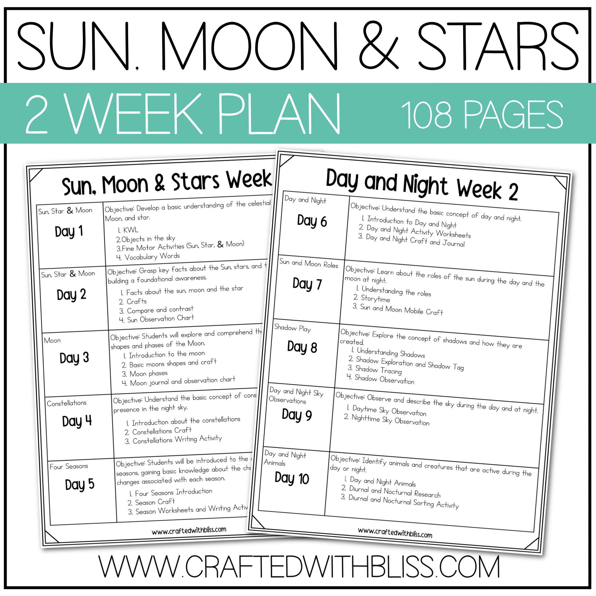 Sun, Moon & Stars Day and Night Science K-2 Worksheet Activity 2 Week ...