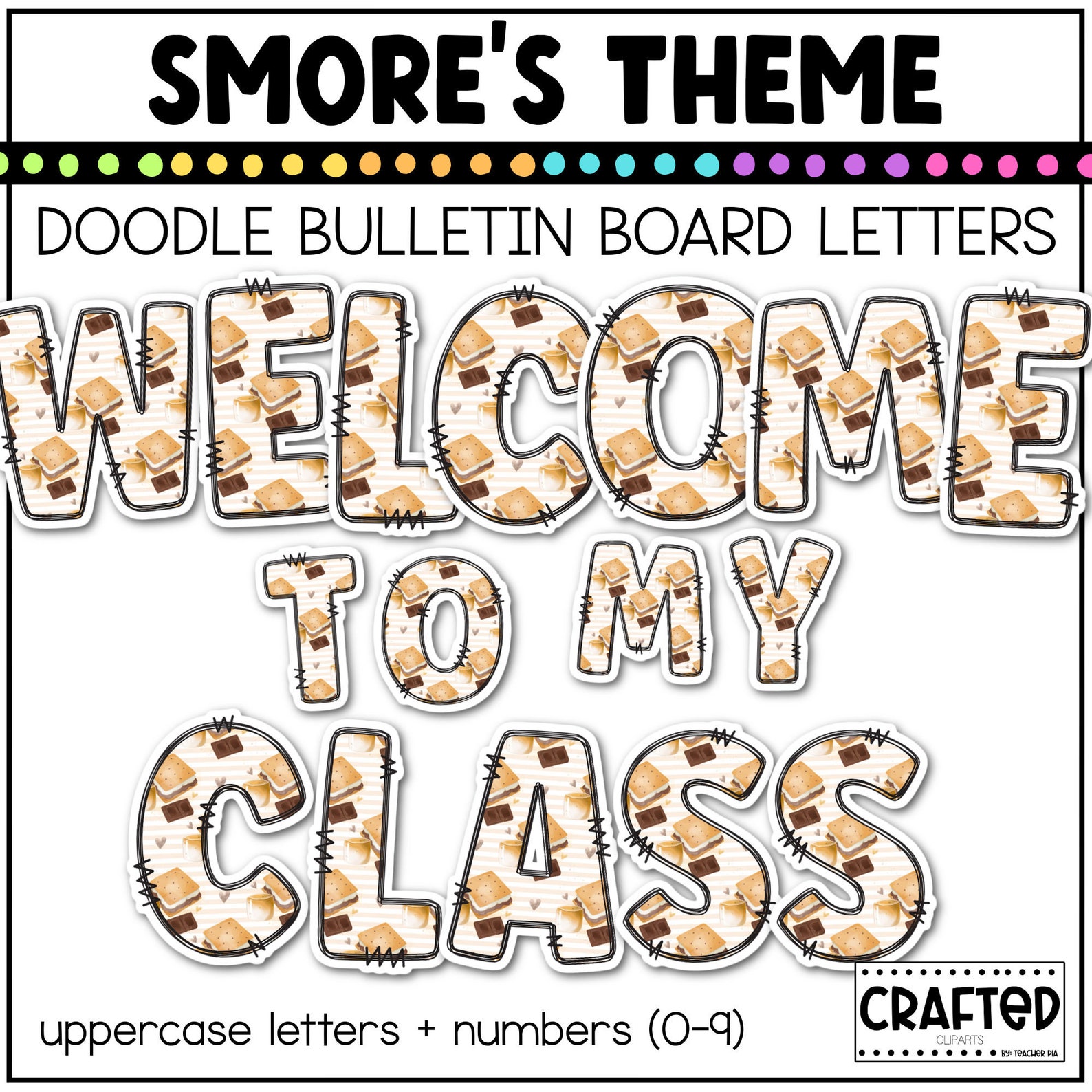 Smore's Theme Doodle Bulletin Board Letters | Door Classroom Decor - Etsy