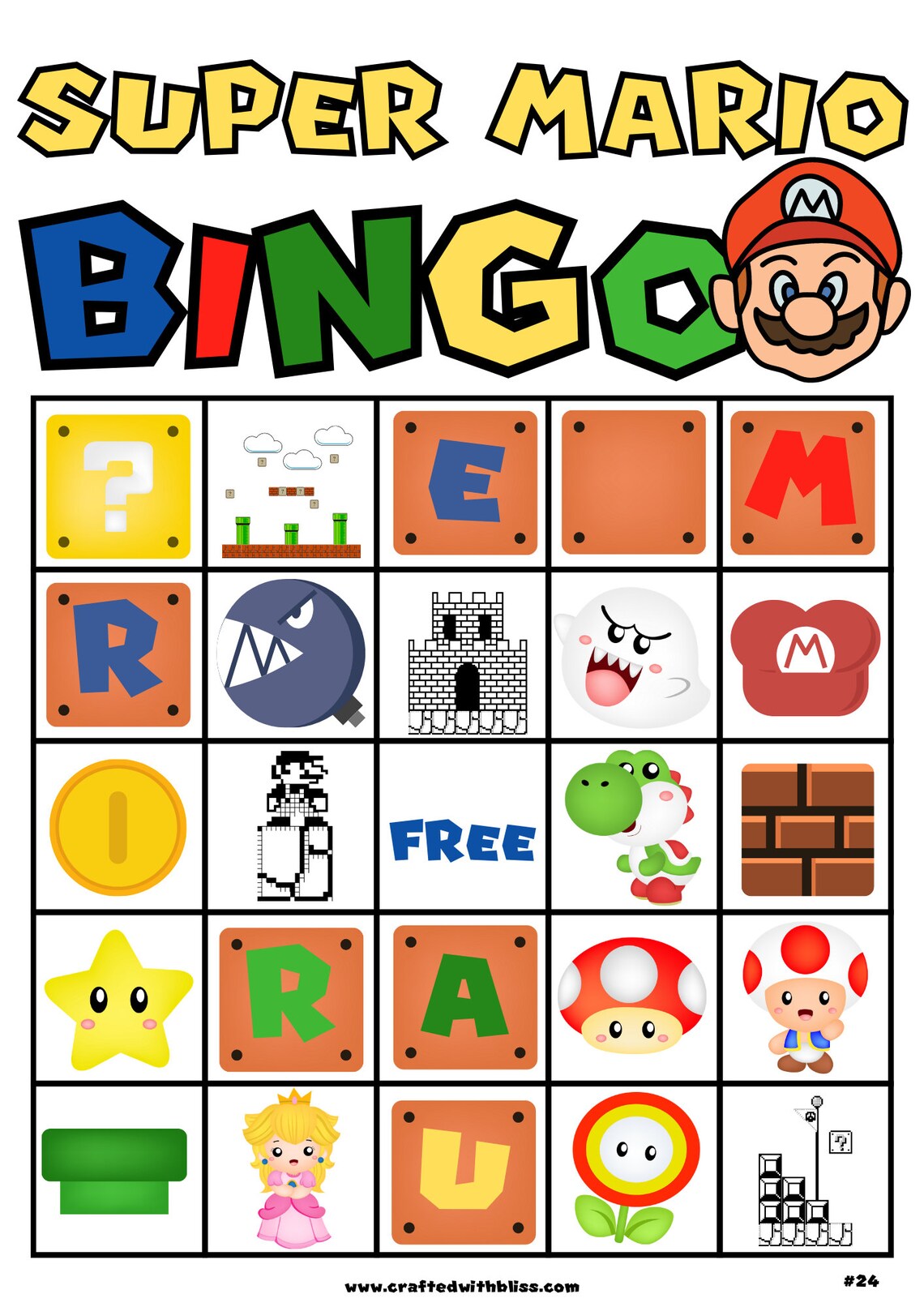 Super Mario BINGO For Kids 30 Unique Mario Cards Mario | Etsy