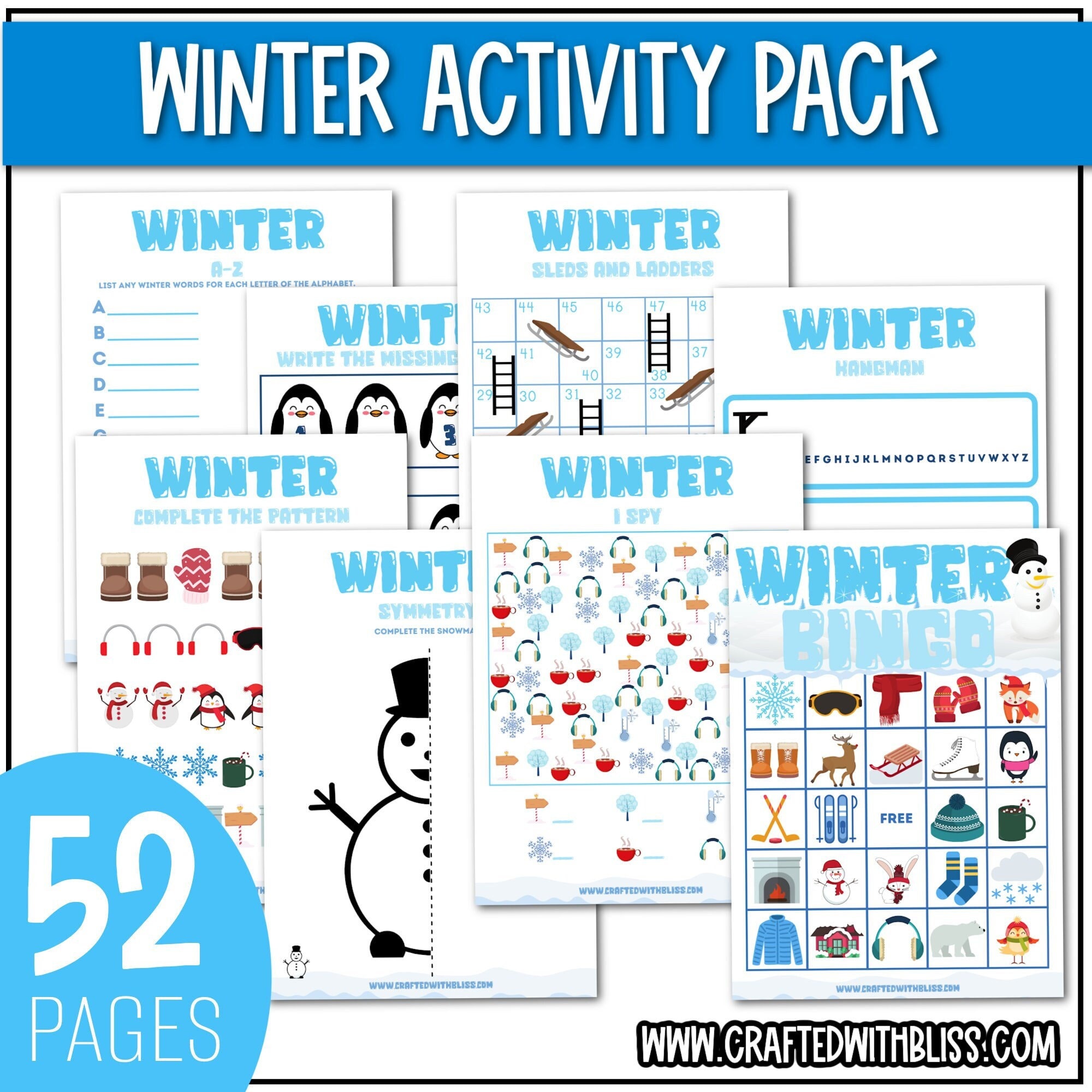 Winter Printables for Kids, Winter Party Games, Winter Bingo Games ...