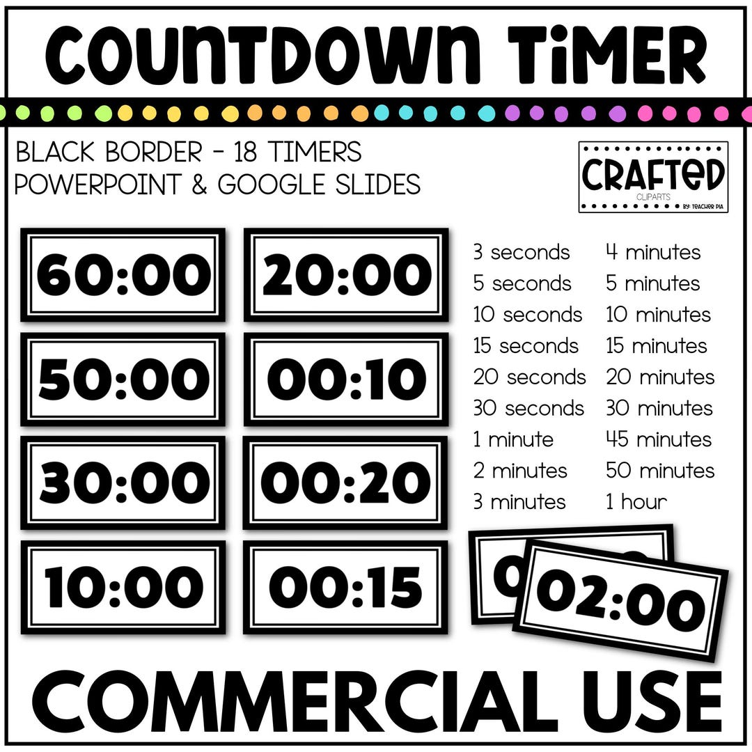 18 Black Border Digital Countdown Timers Classroom Management Tool ...