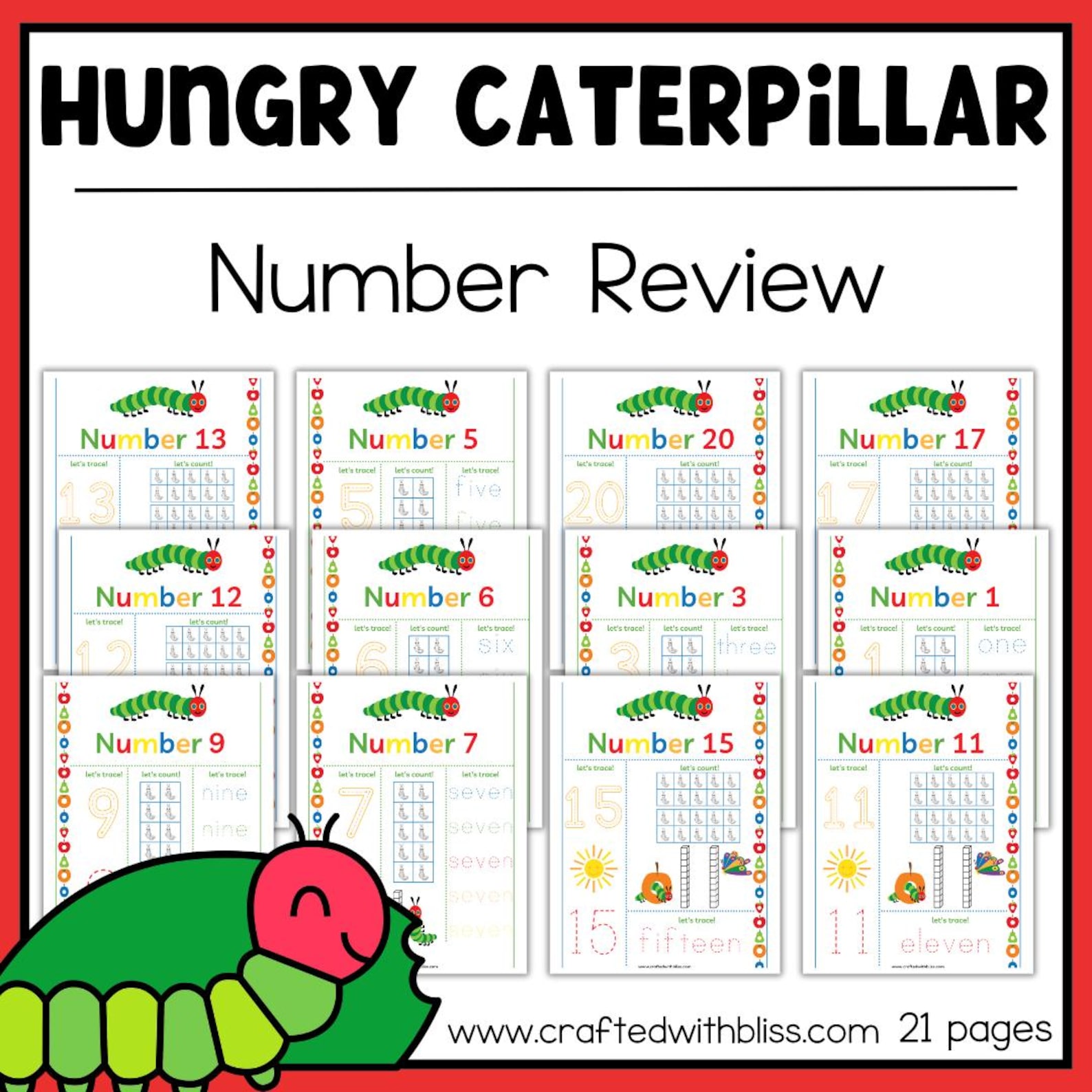 The Very Hungry Caterpillar Number Review Printable (1-20) - Etsy