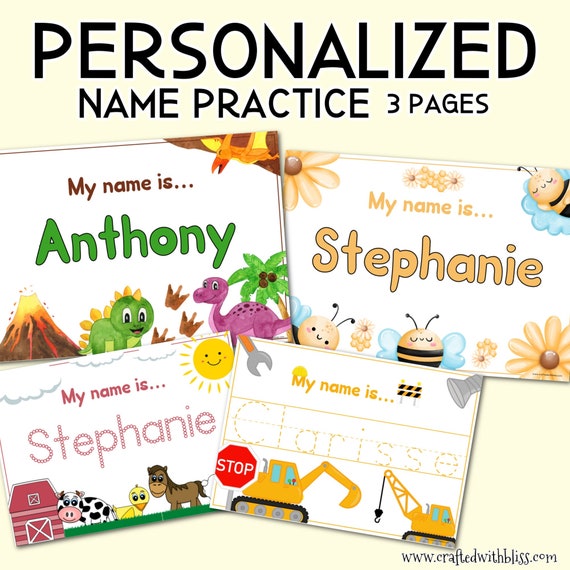 Custom Name Practice Worksheets Writing Worksheets For Etsy Custom Name Practice Worksheets Writing Worksheets For Etsy
