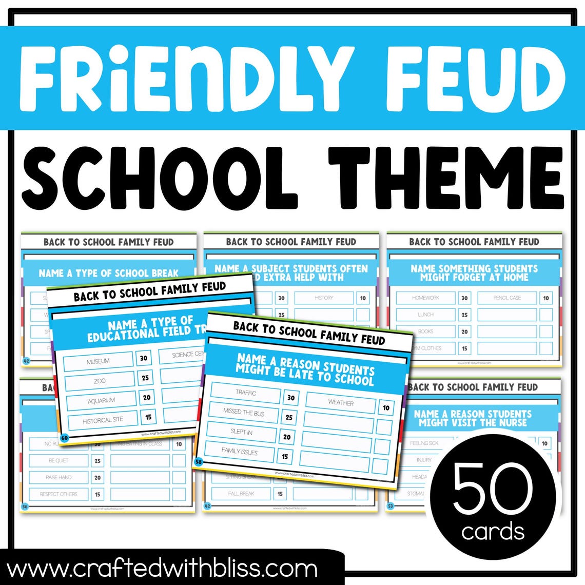 Back to School Party Game Friendly Feud 50 Cards Party Ice Breaker ...