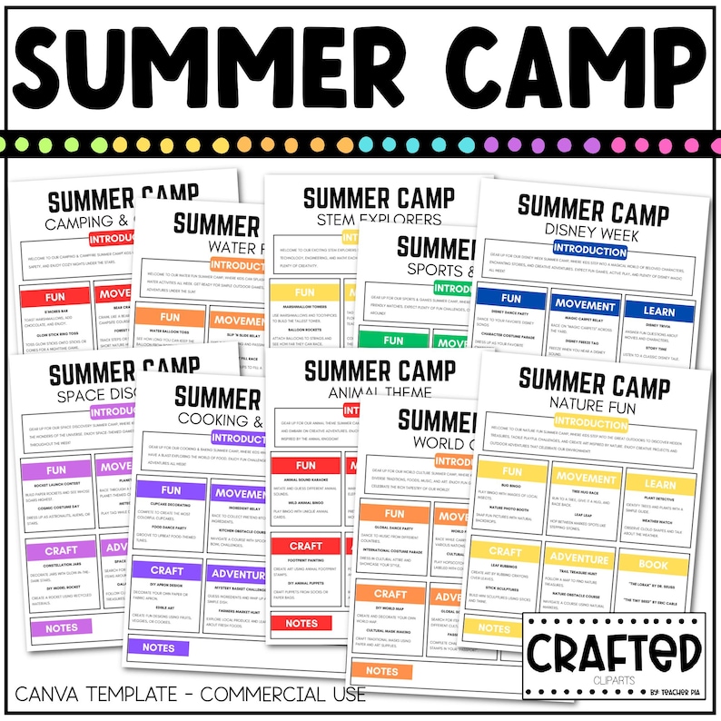 Editable Summer Camp Plan Canva Template - Etsy