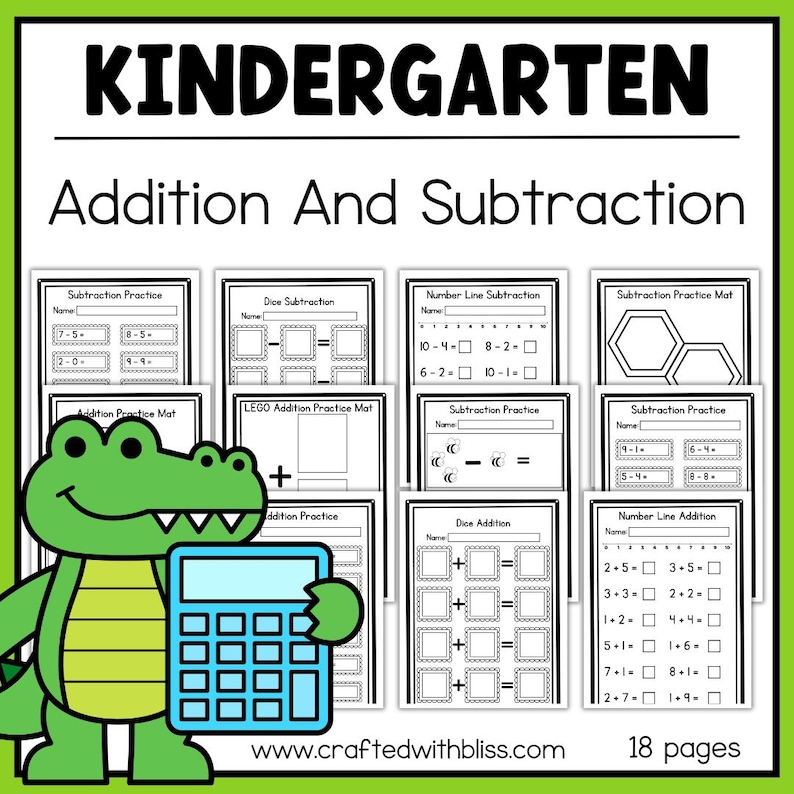 Kindergarten Addition and Subtraction Worksheets Bundle Early Math ...