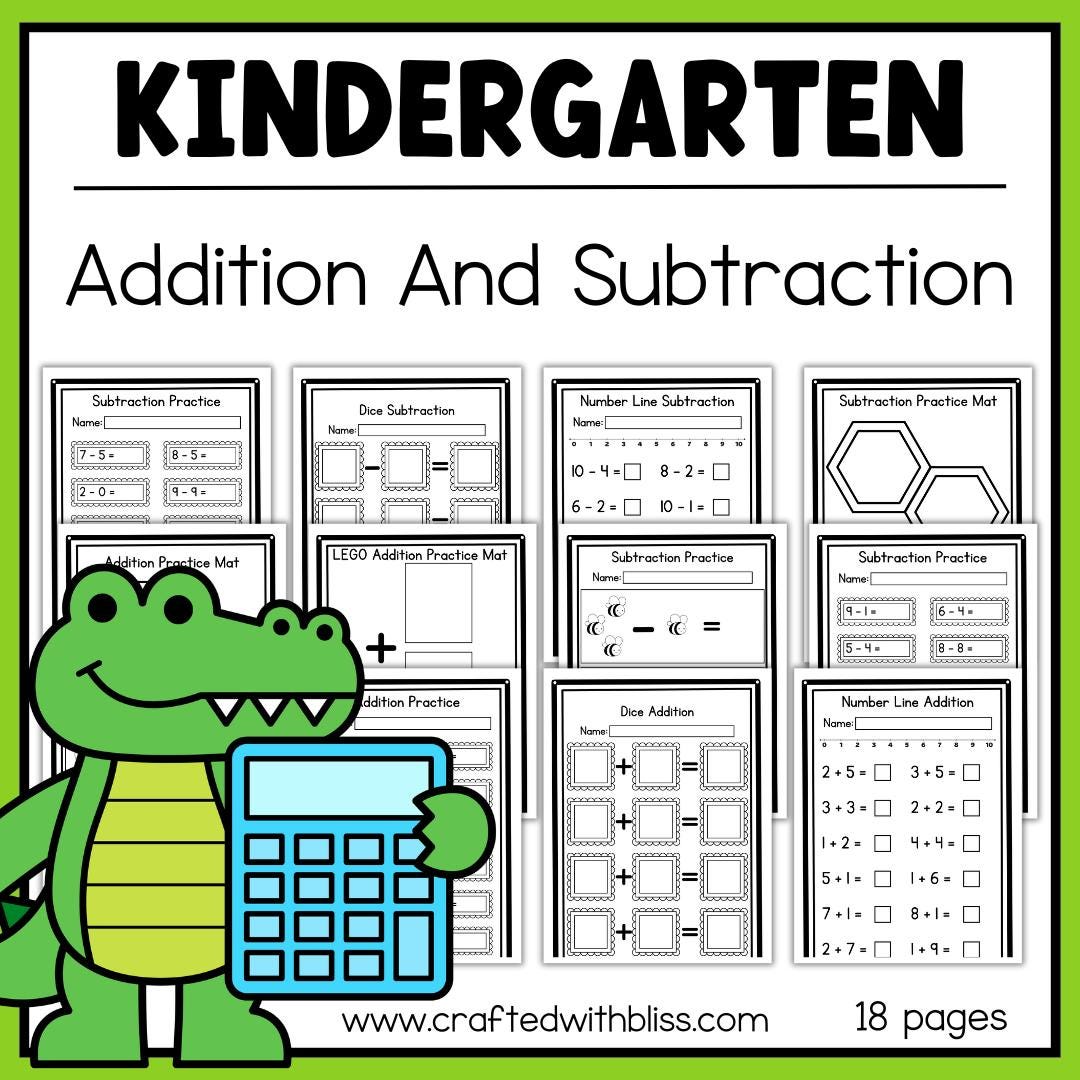 Kindergarten Addition and Subtraction Worksheets Bundle Early Math ...