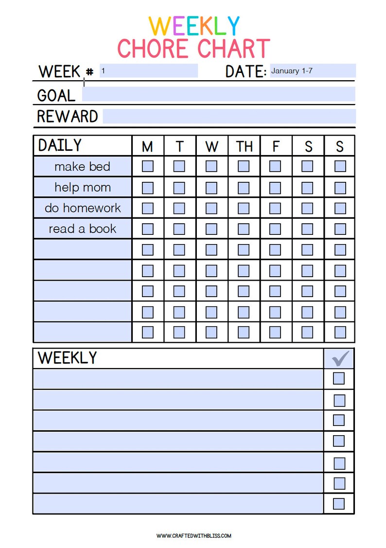 Editable Weekly Chore Chart Printable and Activities Editable - Etsy