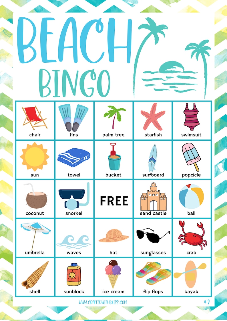 Beach Bingo for Kids, Beach Bingo Birthday Party, Beach Bingo Game ...