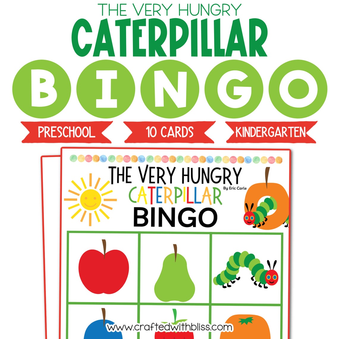 Hungry Caterpillar Bingo Classroom Game Preschool Kindergarten (10 ...