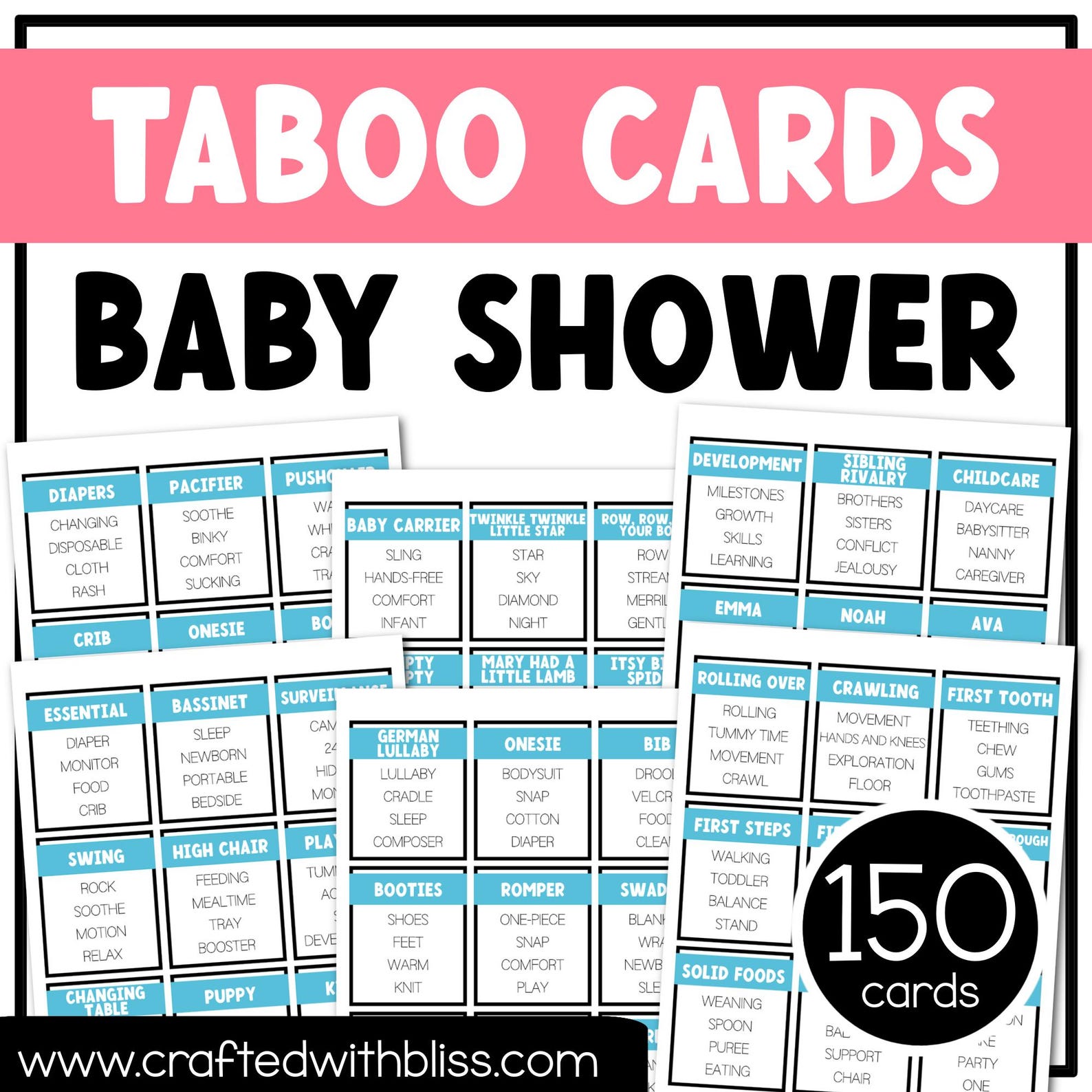 Baby Shower Taboo Party Game 150 Card Fun Friday Ice Breaker Brain ...
