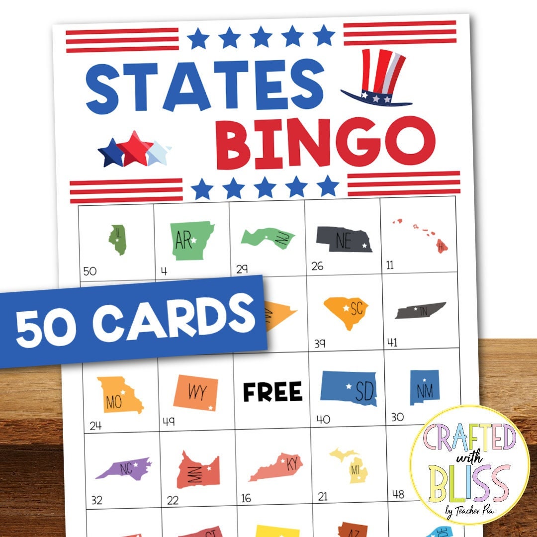 50 States Bingo Cards Classroom Game, Bingo Game, Party Game, Work ...