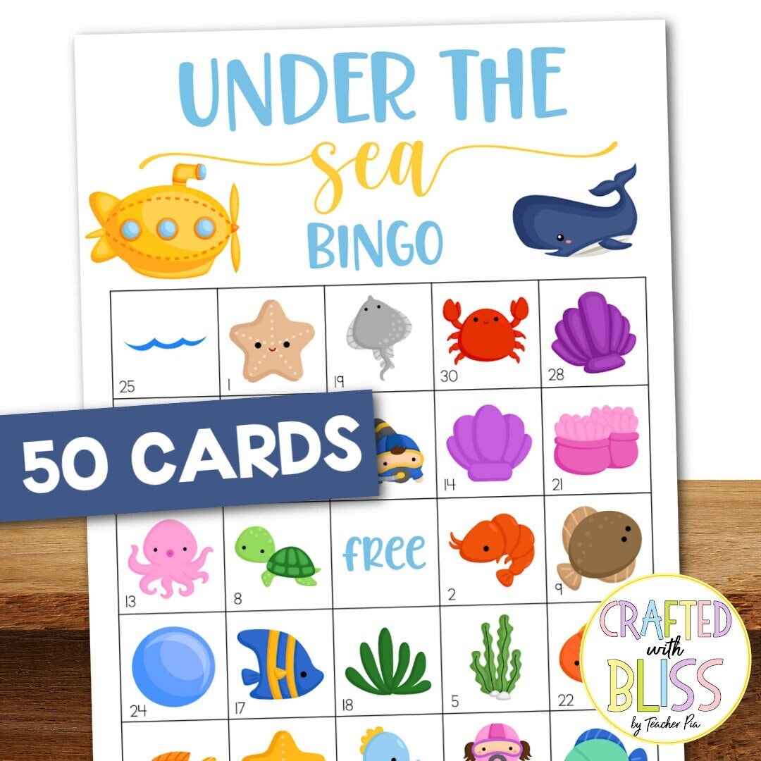 50 Under the Sea Bingo Cards Classroom Game, Bingo Game Party Game ...