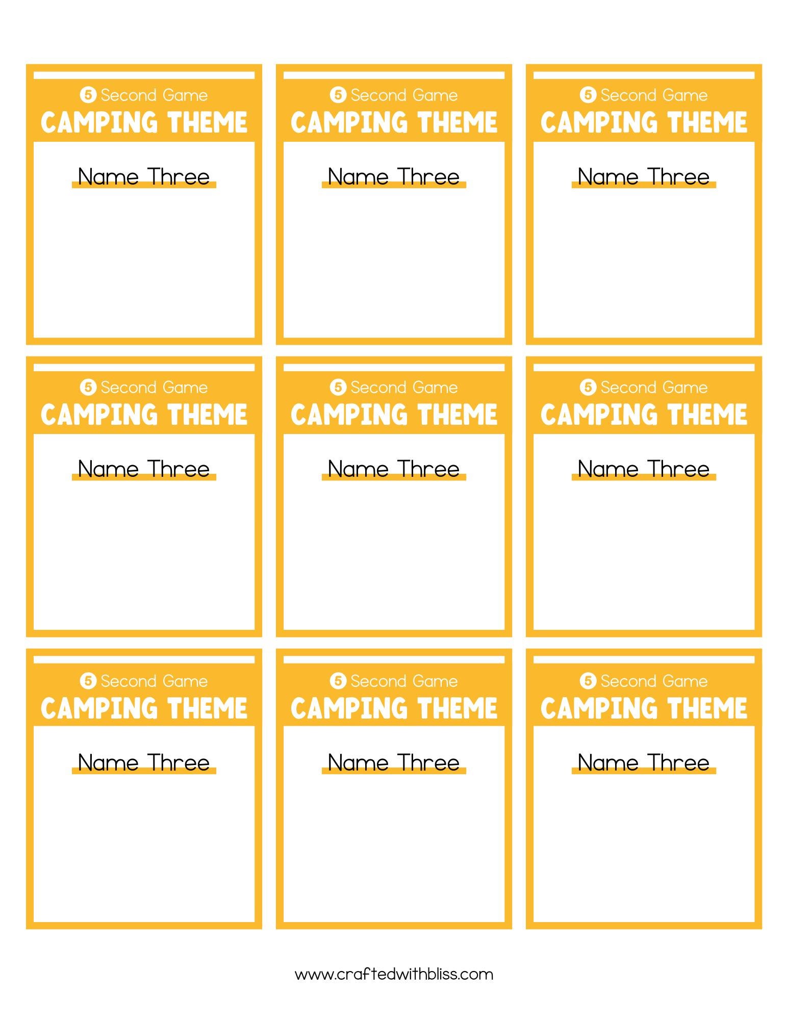 Camping Party Theme 5 Second Game 50 Cards One Happy Camper Fun Friday ...