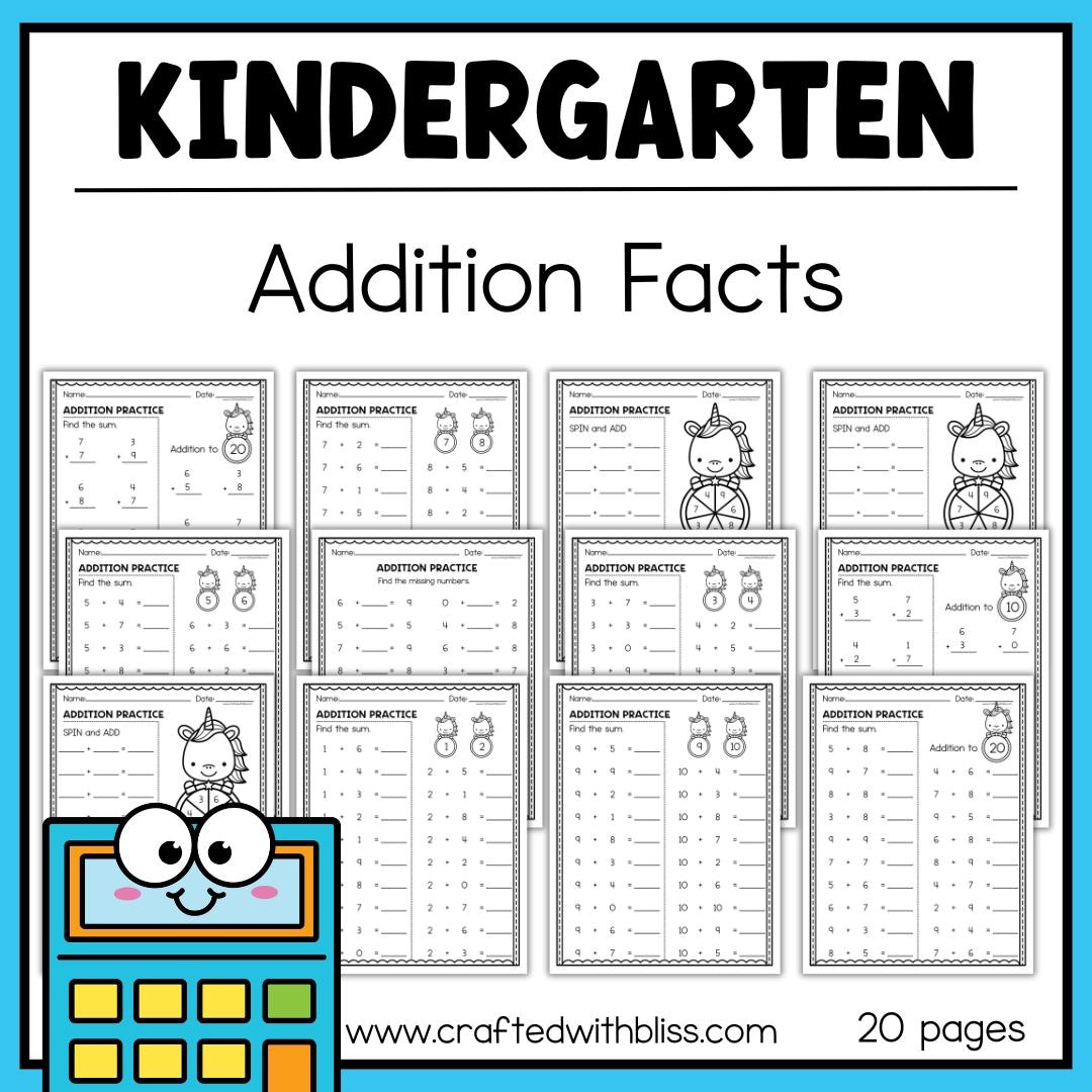 Math Addition Facts K-1 Practice Pages | Homework | Morning Work | Math ...