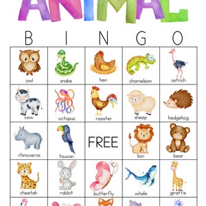 50 Animal Party Bingo Cards Classroom Game, Bingo Game, Animal Party ...