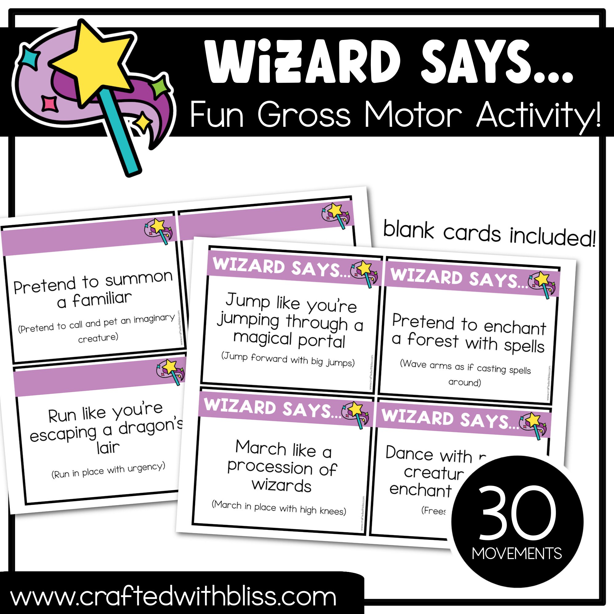 Wizard Says Fun Magical Movement Cards Ice Breaker Gross Motor Game - Etsy