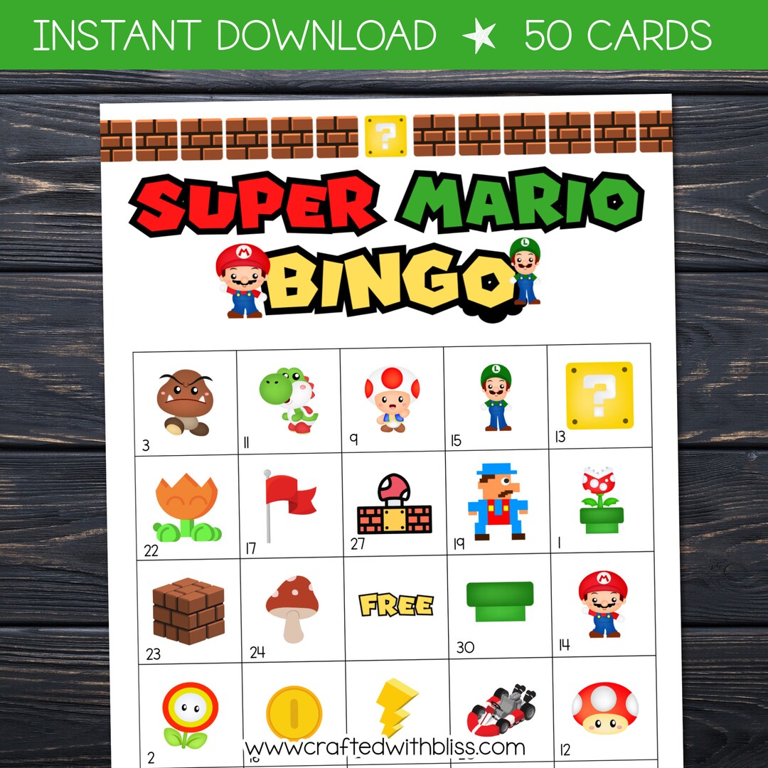 50 Super Mario Bingo Cards Classroom Game, Mario Party Game, Work ...