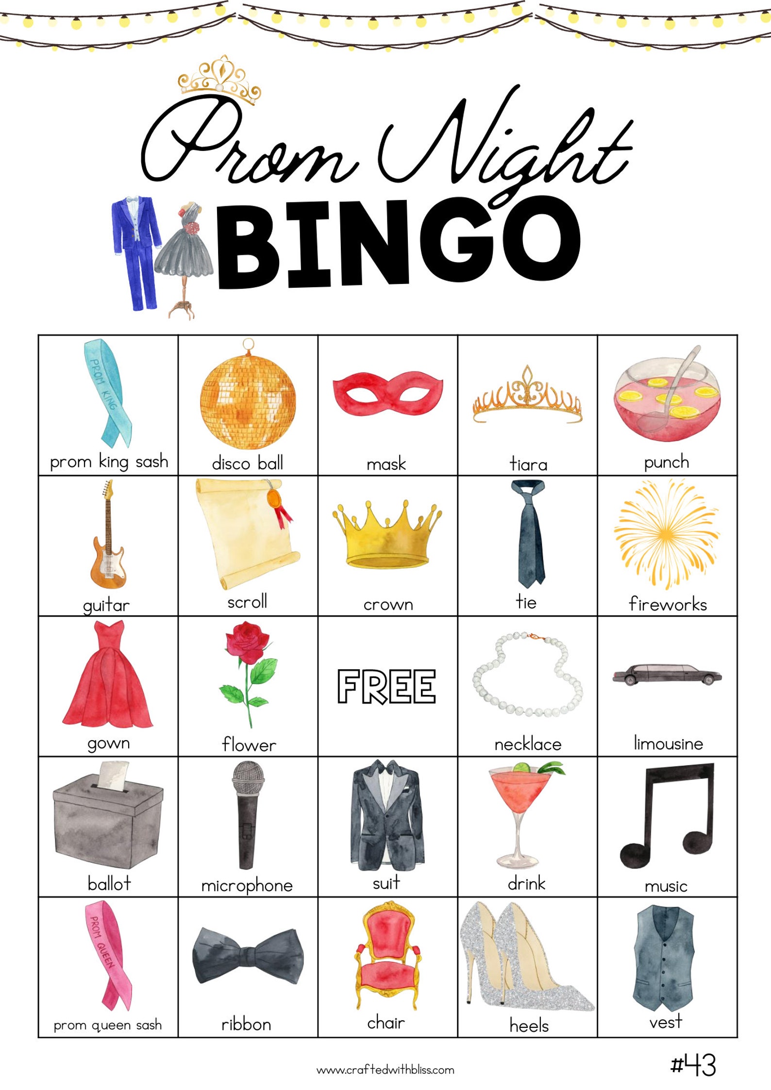 50 Prom Night Bingo Cards Classroom Game, Bingo Game, Party Game, Work ...