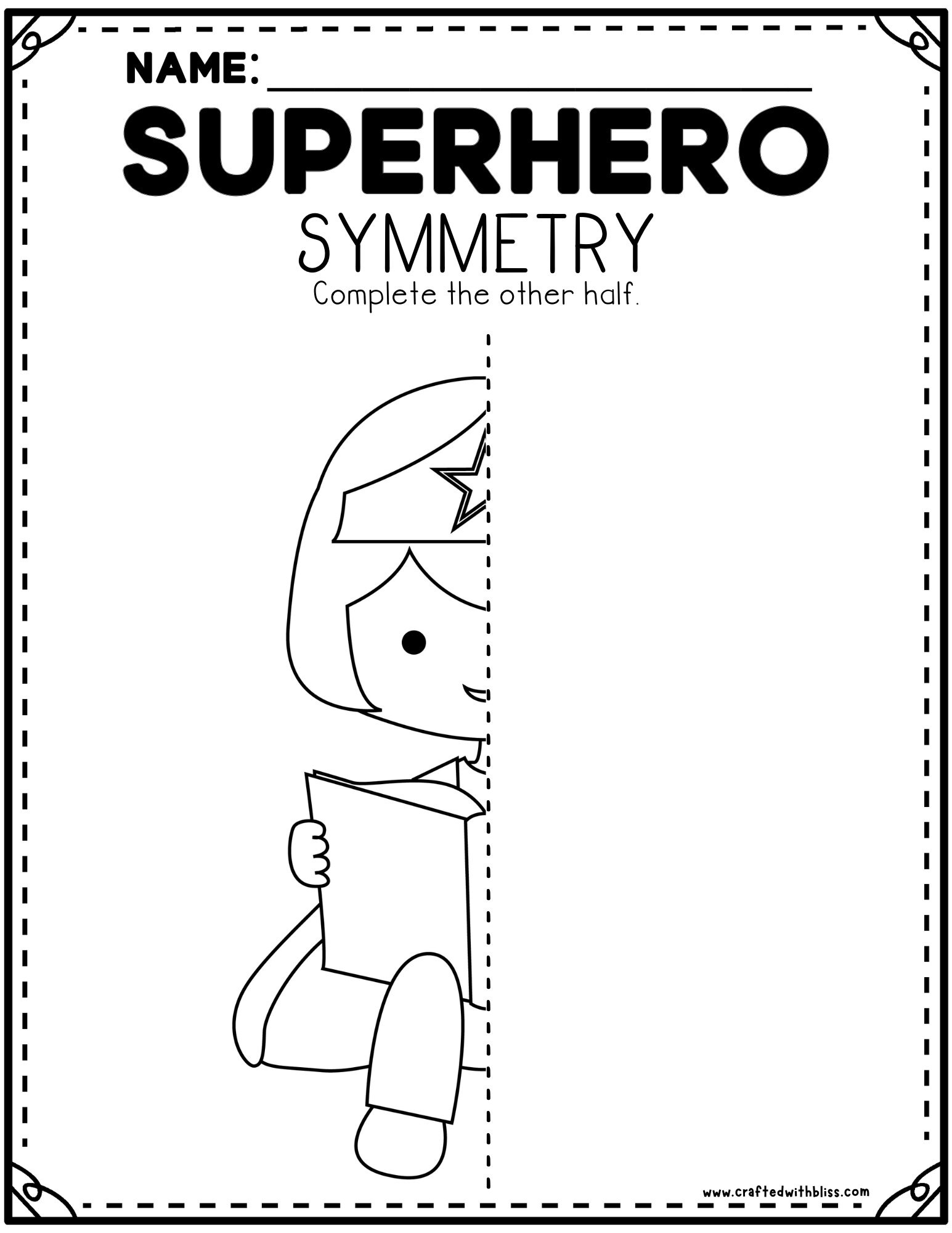 10 Superhero Symmetry for Kids, Drawing Challenge for Early Finishers ...