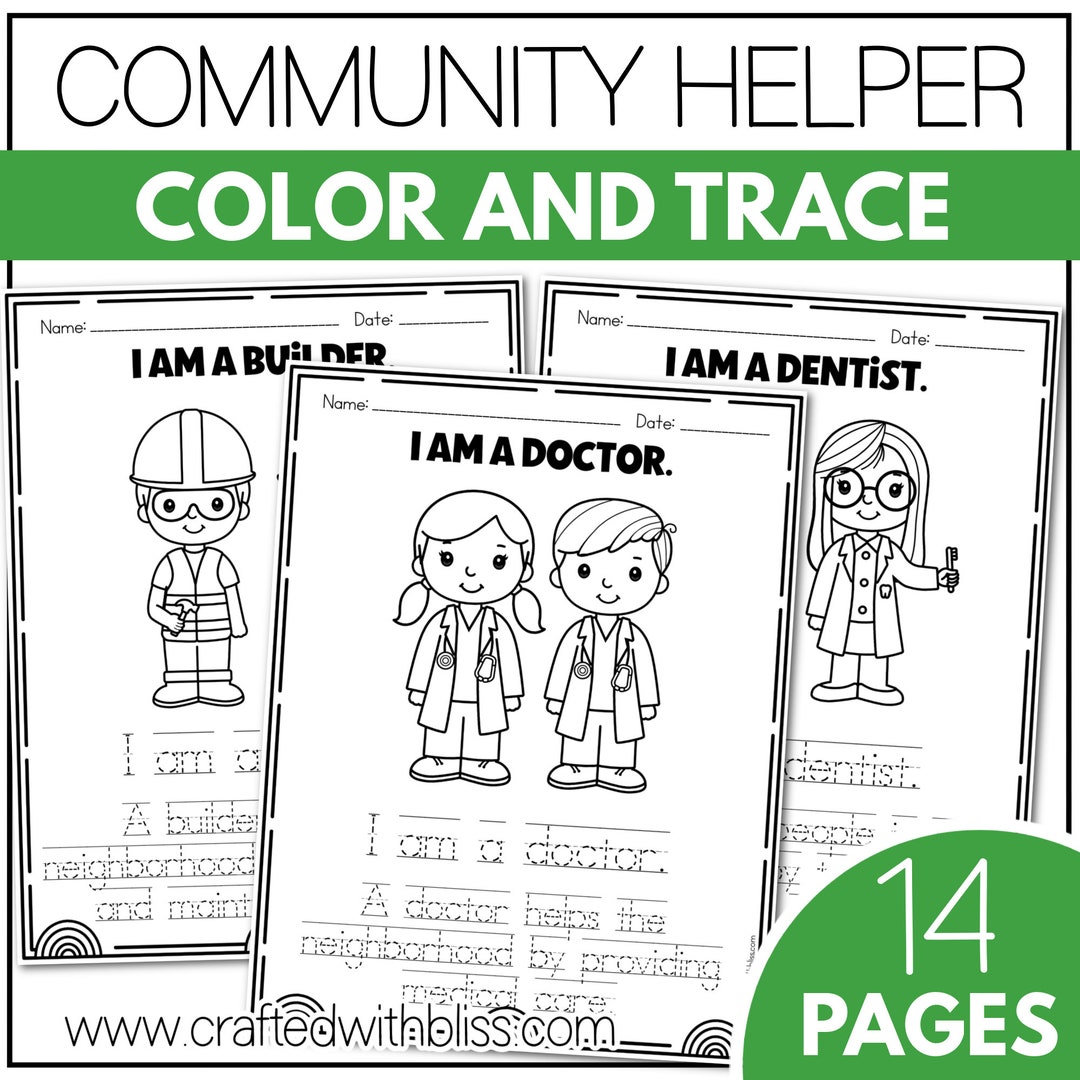 Community Helper Color and Trace Social Studies Kindergarten Community ...