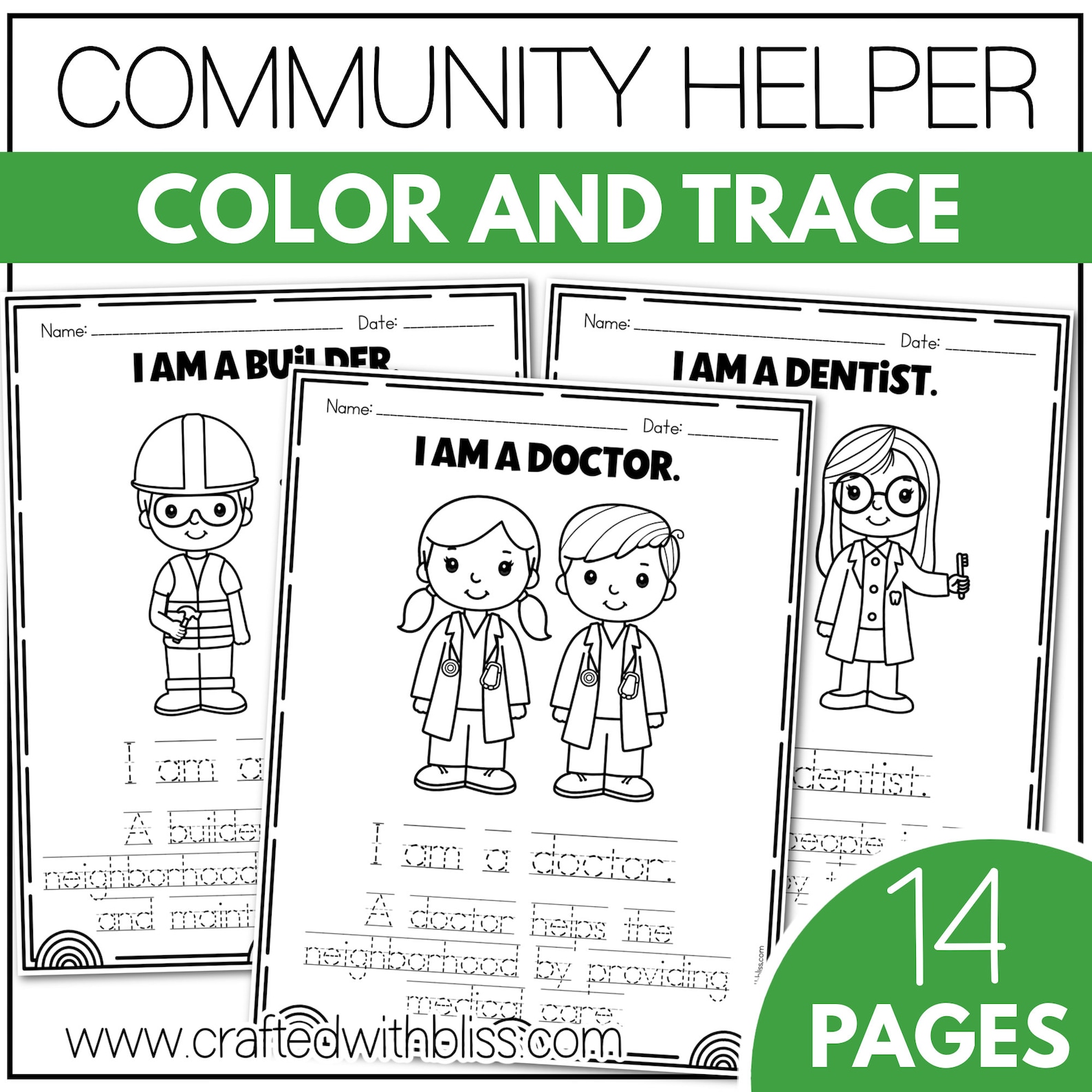 Community Helper Color and Trace Social Studies Kindergarten Community ...