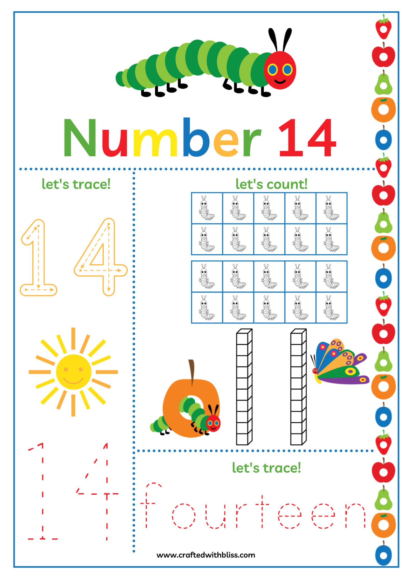 The Very Hungry Caterpillar Number Review Printable (1-20) - Etsy