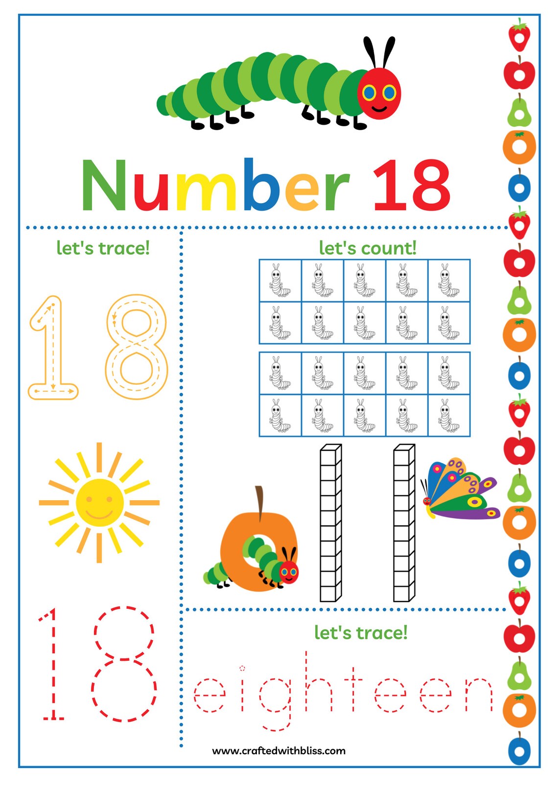 The Very Hungry Caterpillar Number Review Printable1-20 the Very Hungry ...