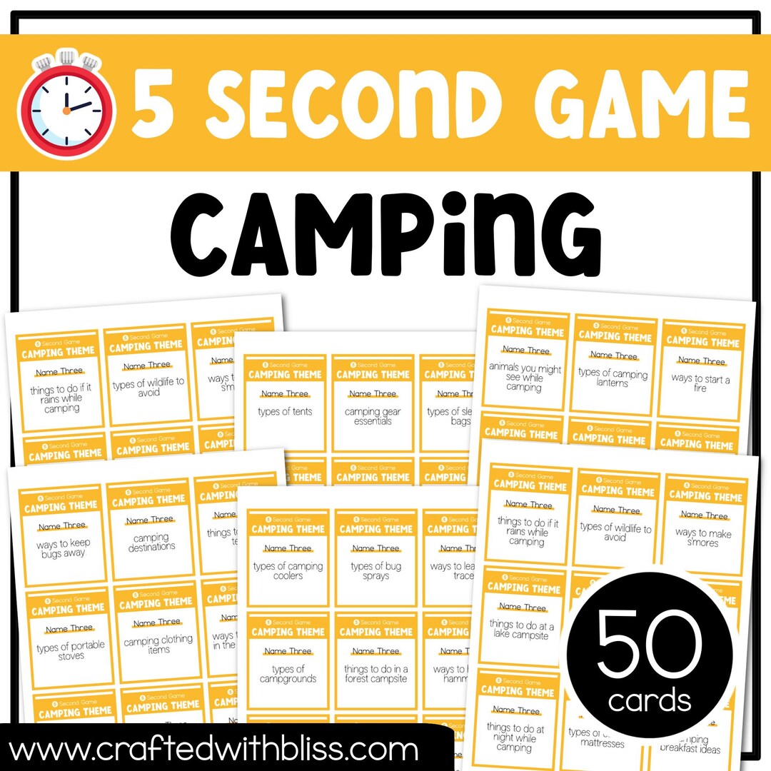 Camping Party Theme 5 Second Game 50 Cards One Happy Camper Fun Friday ...