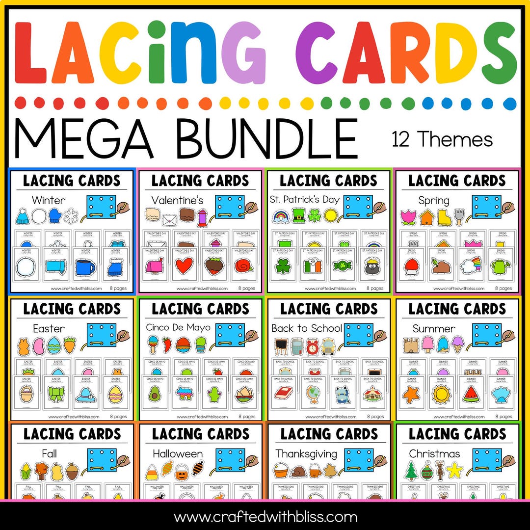 Lacing Cards Mega Bundle Fine Motor Skills Hole Punch Homeschool ...