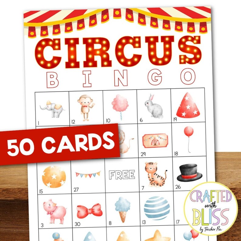 50 Circus Bingo Cards Classroom Game, Bingo Game, Circus Party Game ...