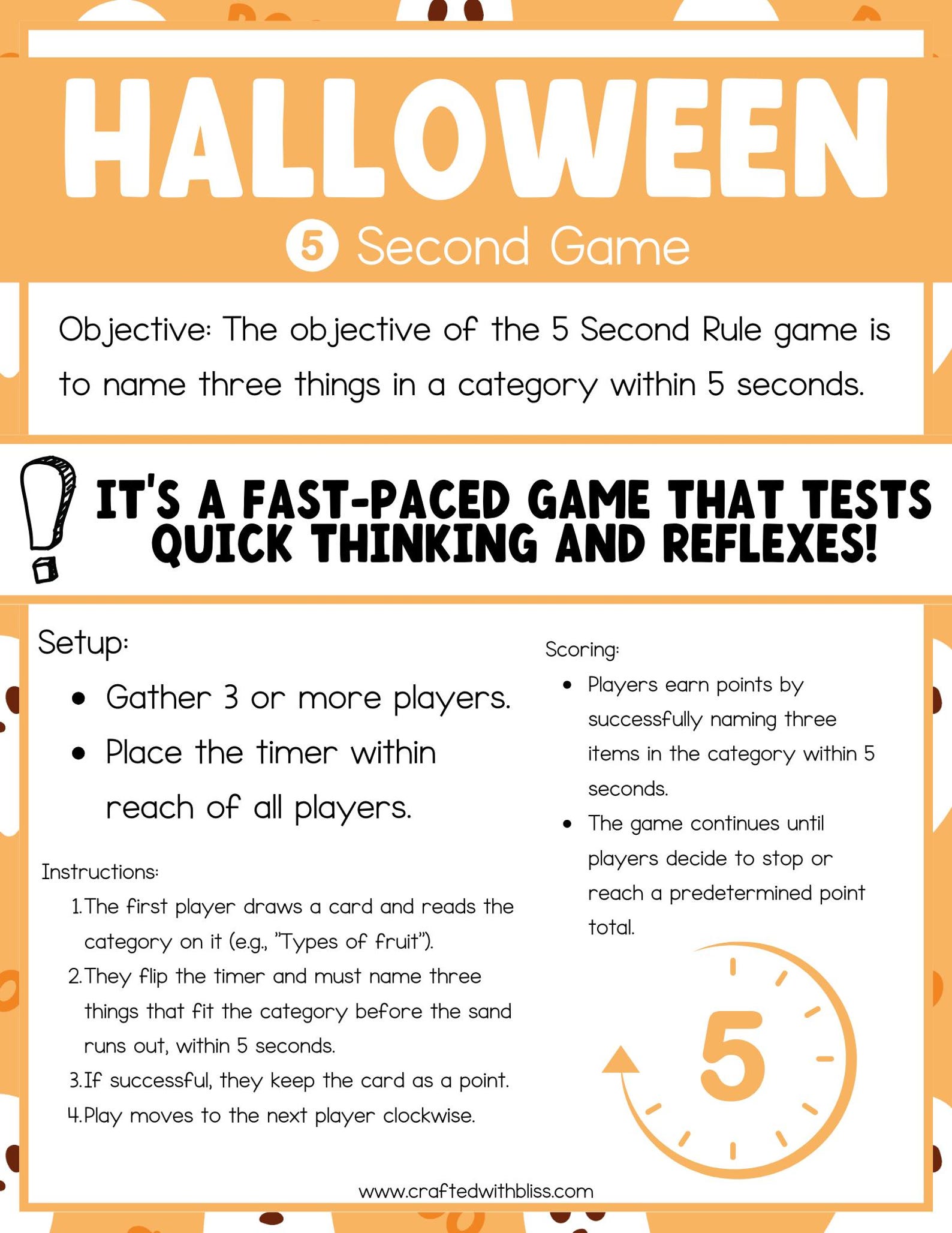 Halloween Party Theme 5 Second Game 50 Cards Fun Friday Ice Breaker ...