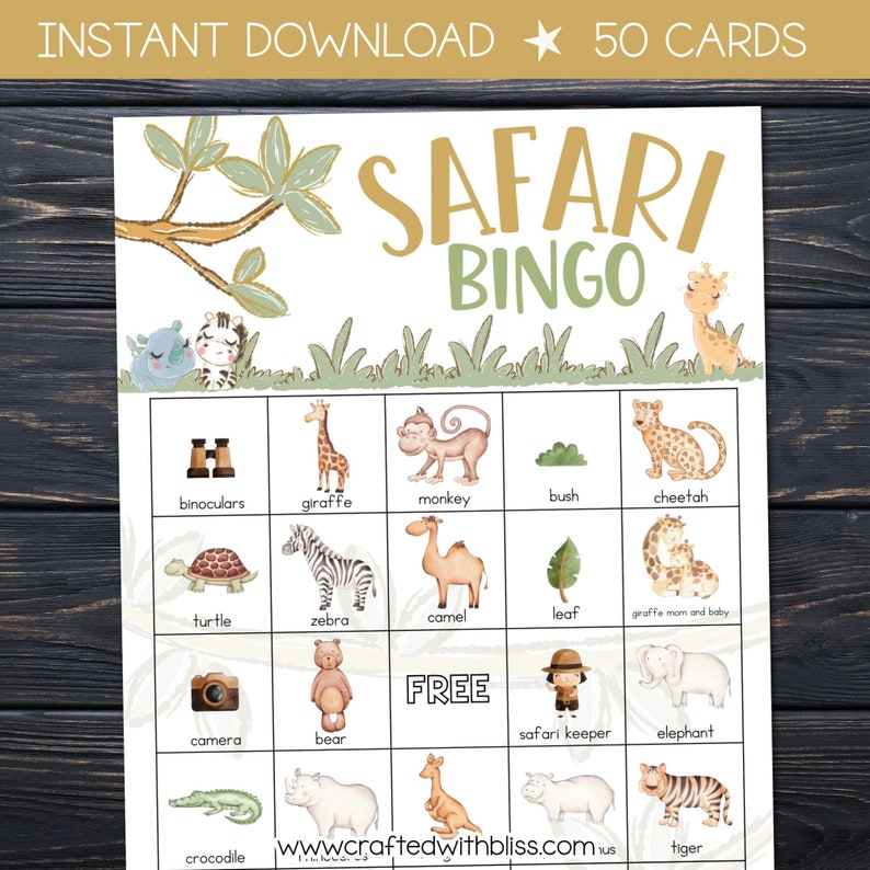 50 Safari Bingo Cards - Etsy