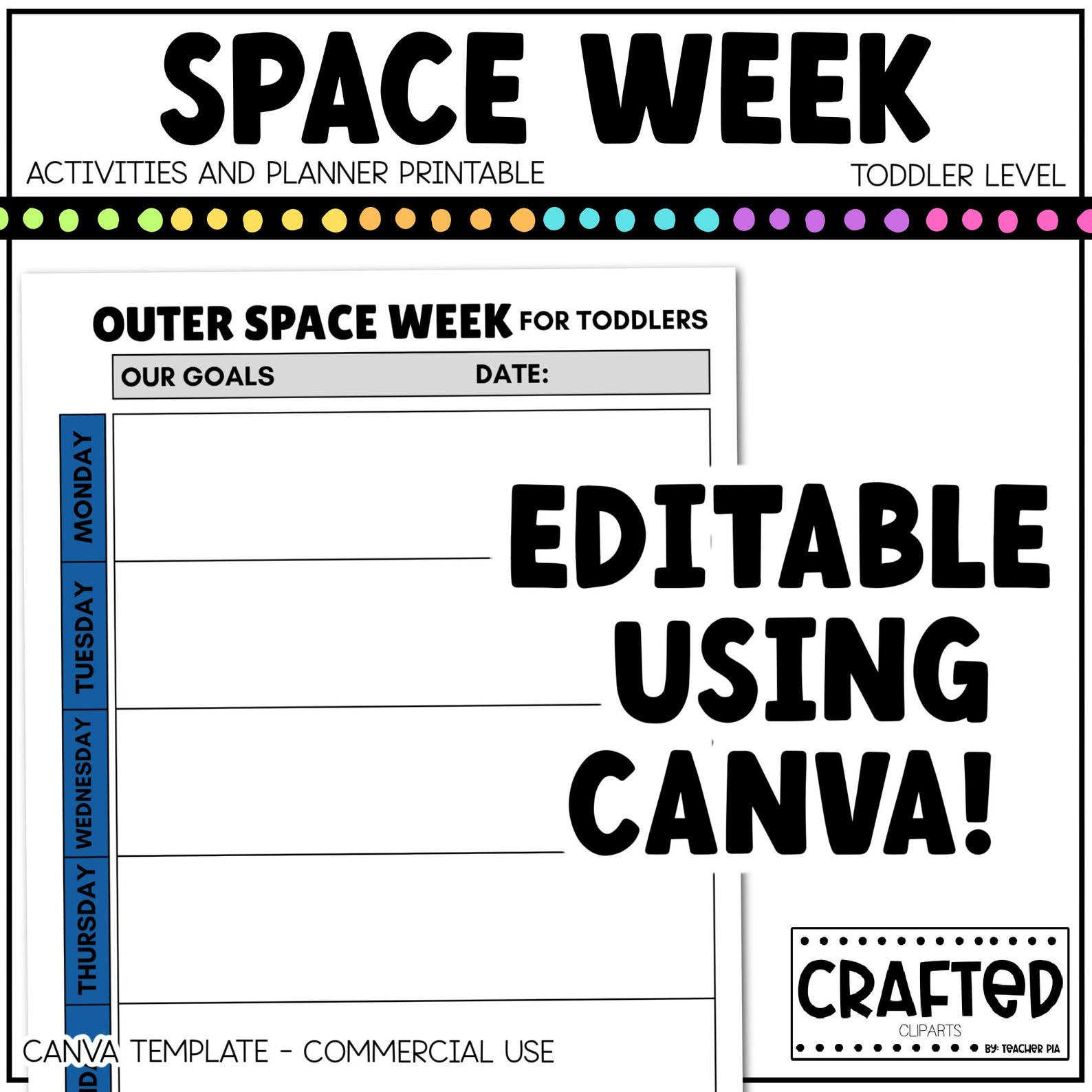 Editable Outer Space Week Activities and Planner Toddler Canva Template ...